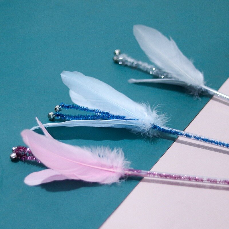 Дразнящая кошачья палочка длинное перо макаронного цвета фея забавная игрушка для кошек Перо синий