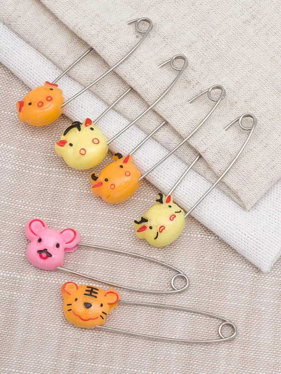 Булавки английские безопасные 'Животные', микс цветов, 6 штук