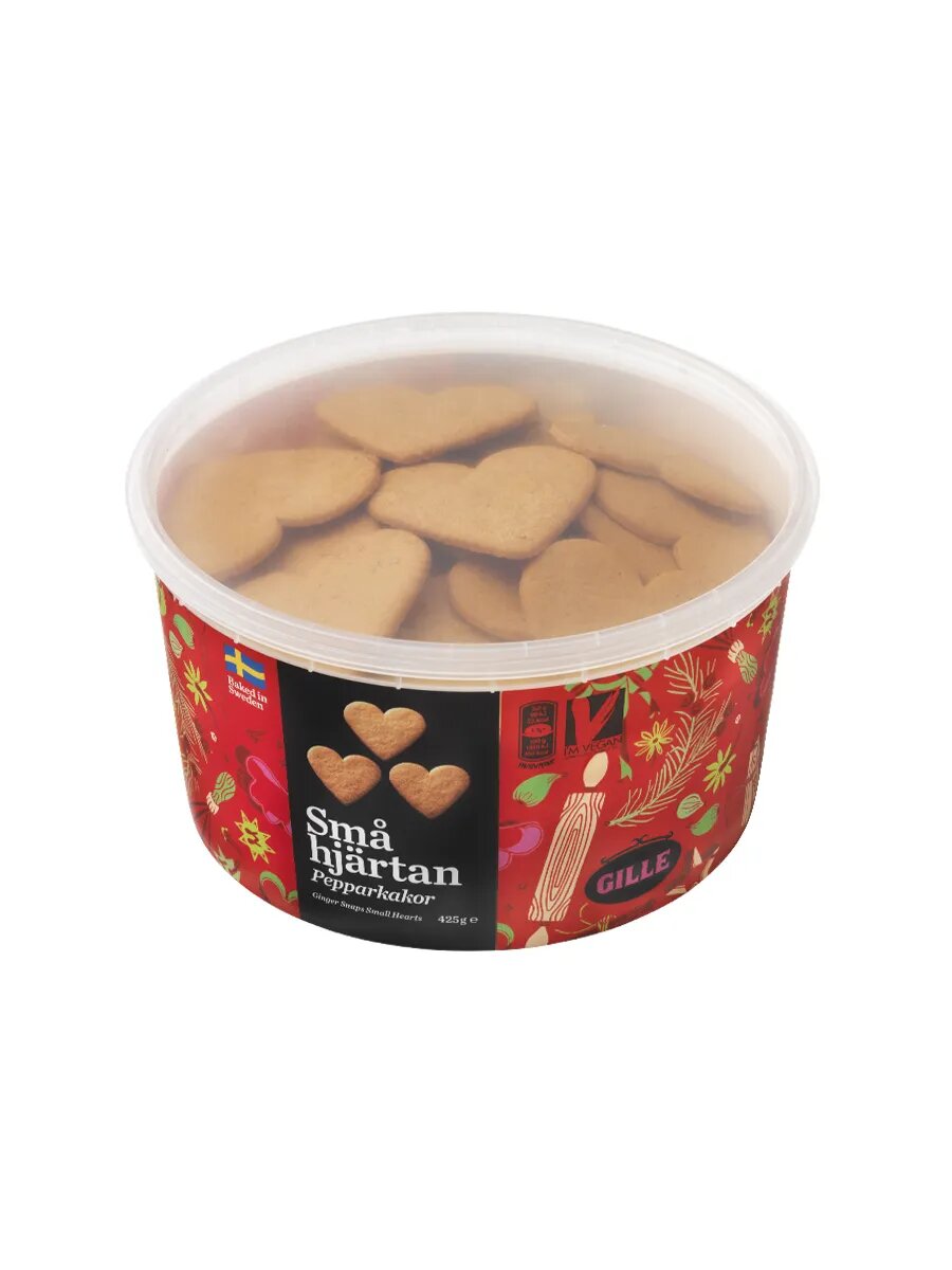 Печенье имбирное Сердца 425г Gille, Швеция, пластиковая банка