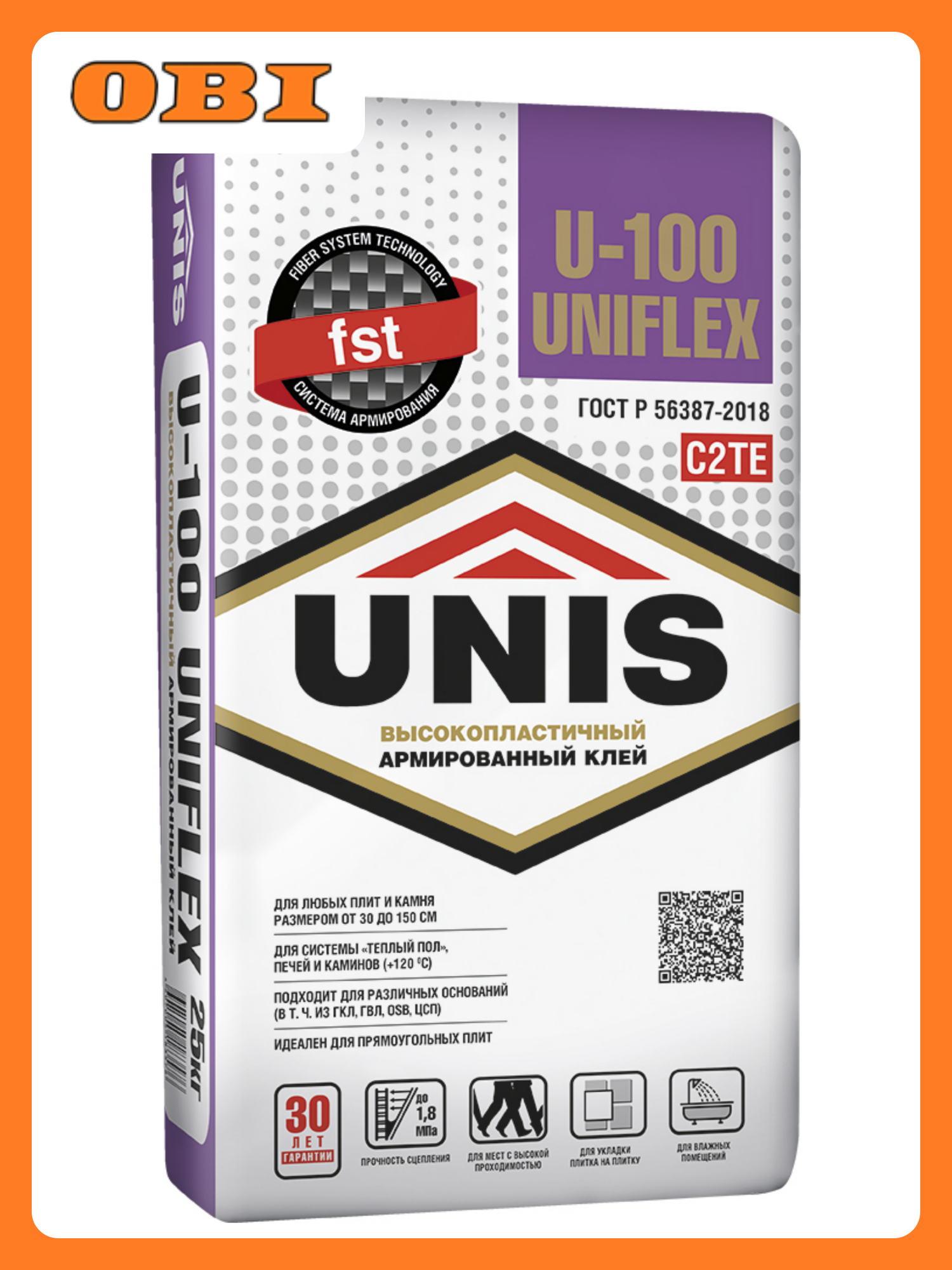 Плиточный клей цементный UNIS U-100, 25 кг