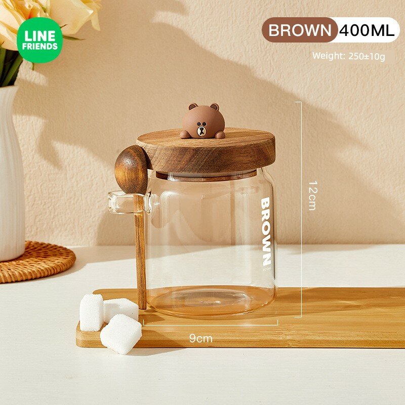 LINE FRIENDS Brown Bear герметичная стеклянная банка для кофе с ложкой - 400мл, одна штука для зерен и чая