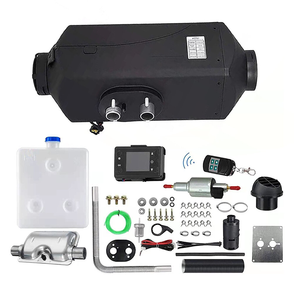 Дизельный обогреватель, 12V 5KW дизельный воздушный обогреватель с LCD термостатом монитором, пультом дистанционного управления, для грузовиков, лодок, туристических автомобилей, автобусов, черный, красный (дополнительно), потребление топлива 0.64 л/ч,