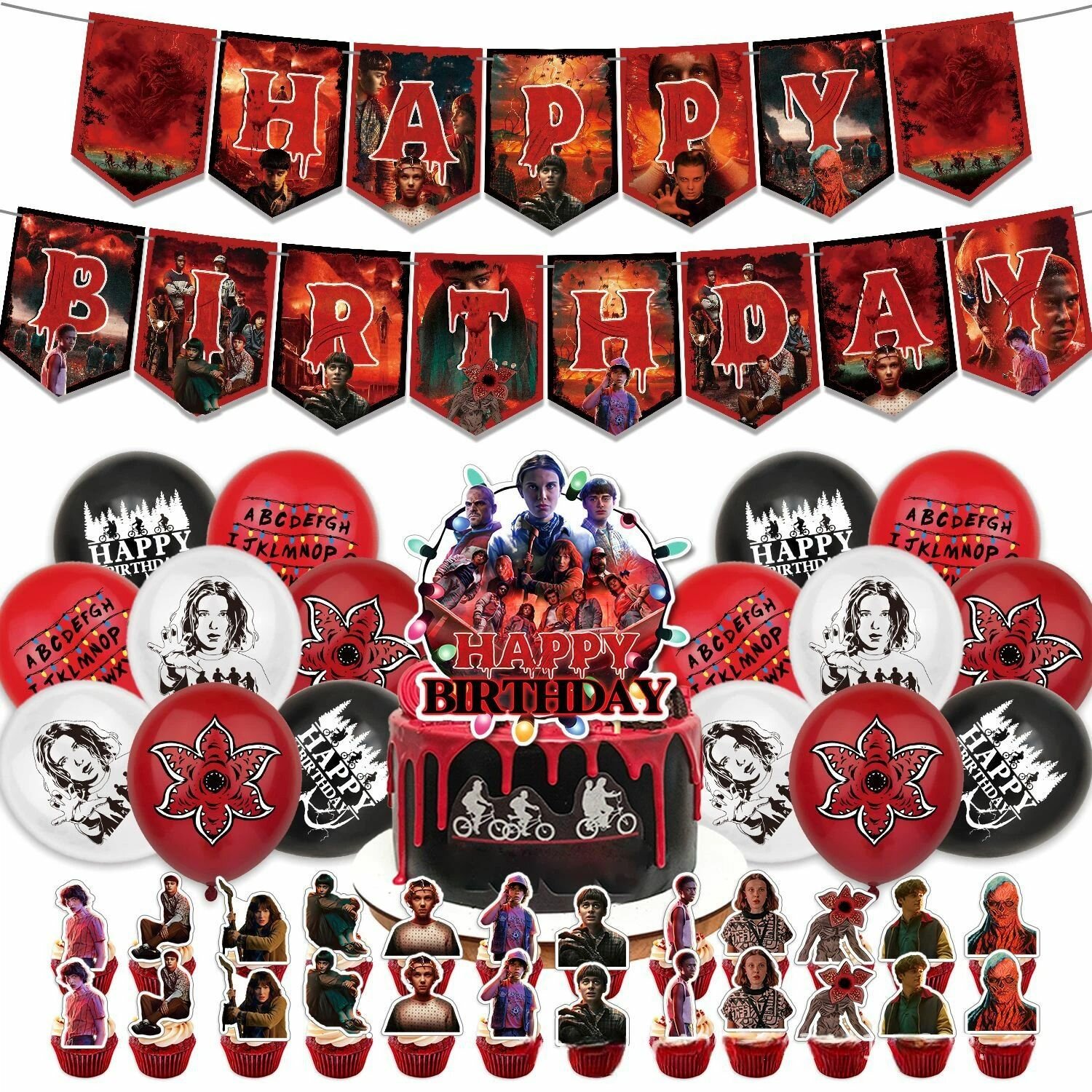 Баннер для вечеринки Stranger Things с шарами,"очень странные дела"серия, Подходит для вечеринок и т. д.