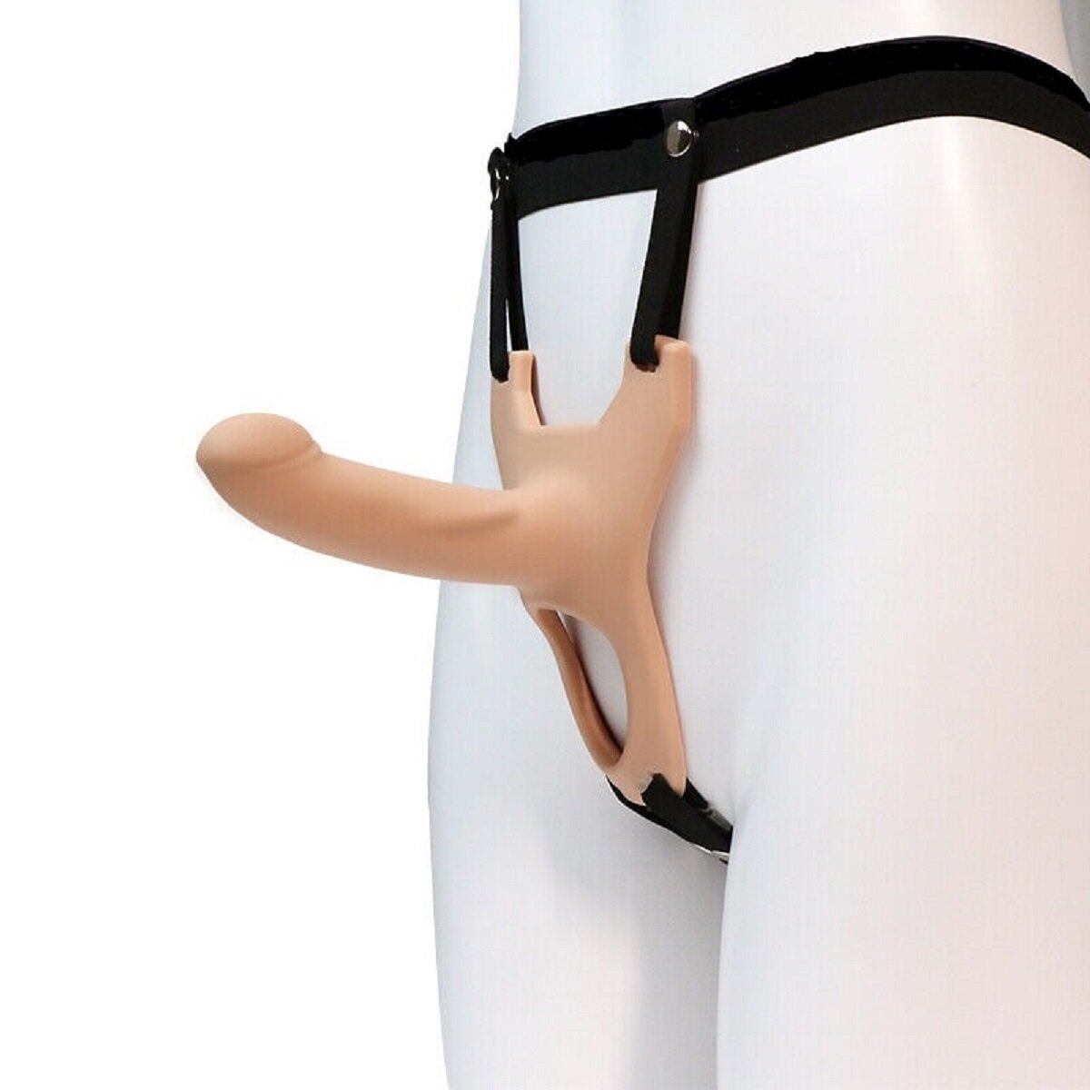 Фаллопротез Strap-On, пустотелый, силикон, бежевый, длина 13.5 см