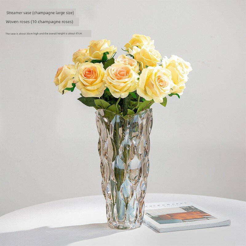 Украшение вазы для гостиной, цветочная композиция, хрустальное стекло, стиль, скандинавская роза, искусственный цветок,
