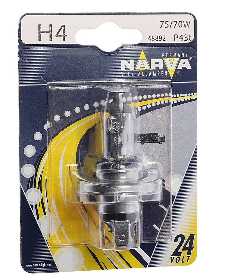 Narva Автолампа H4 75 70 P43t-38 блистер 24V 1 10 488924000