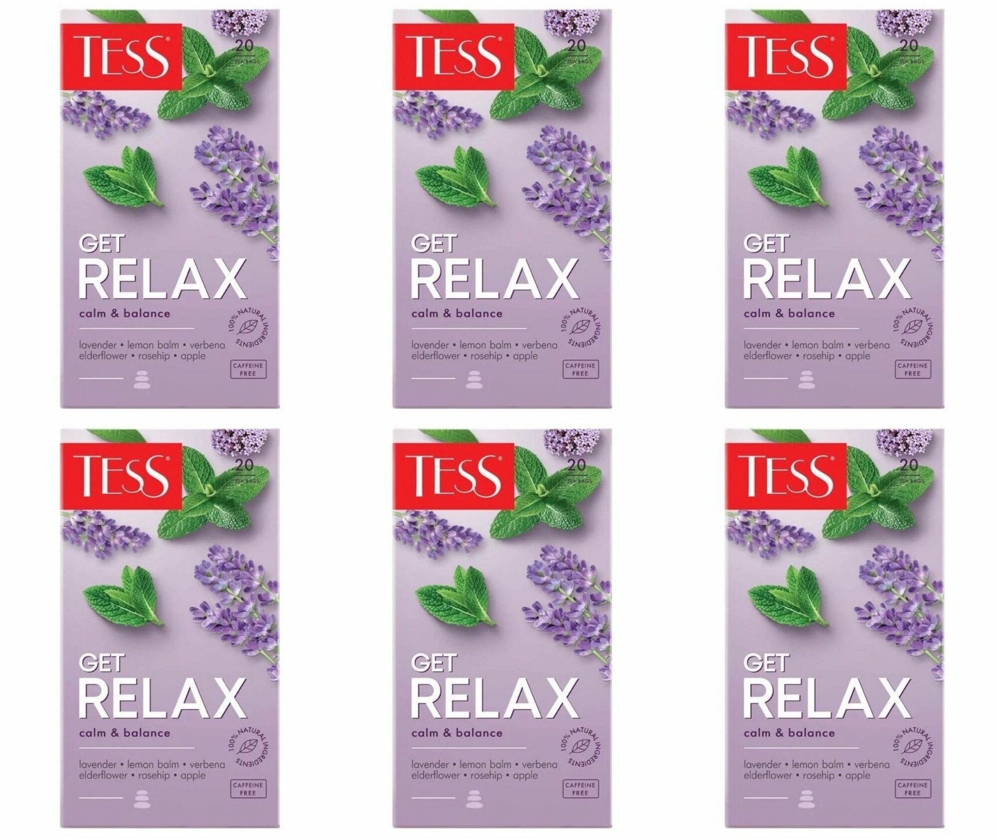 Tess Чай Get Relax, с ароматом бузины, 20 пакетиков по 1,5 г, 6 уп