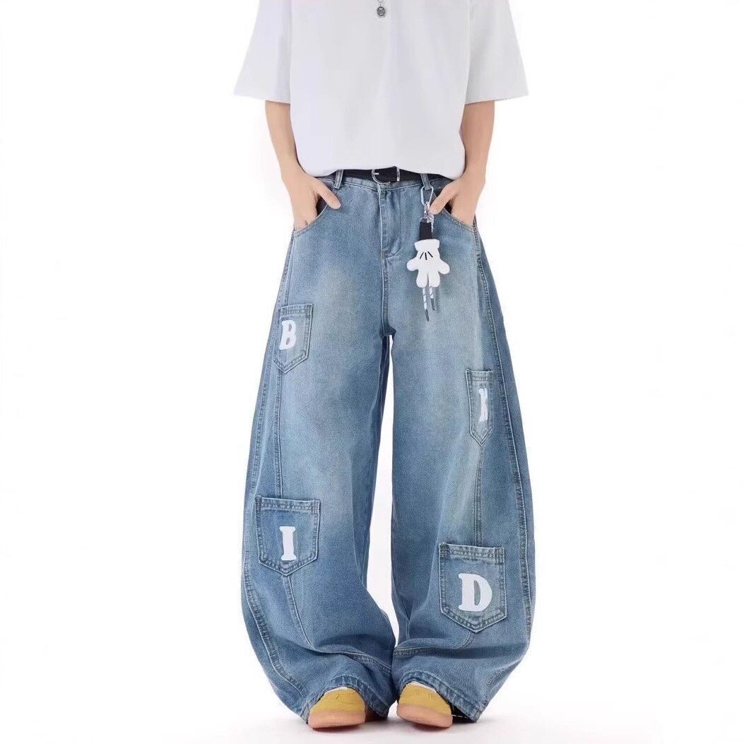 JYL Джинсы Парные Винтажные Изношенные Слабоносые Кроп Широкие Ноги Деним, Размер_XL
