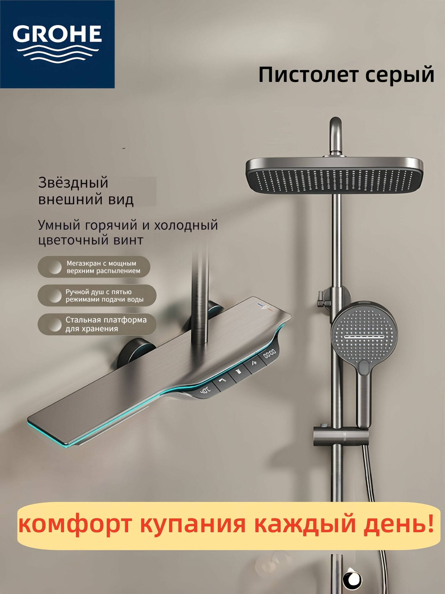 Душевой комплект Grohe с клавишами-пианино Удобство в каждом детале для дома
