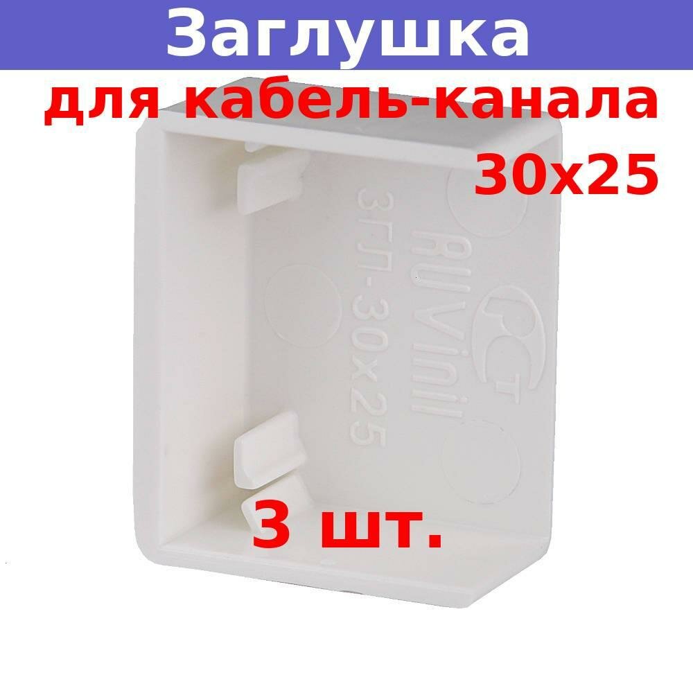 Заглушка ЗГЛ для кабель-каналов 30х25 мм белая (3 шт)