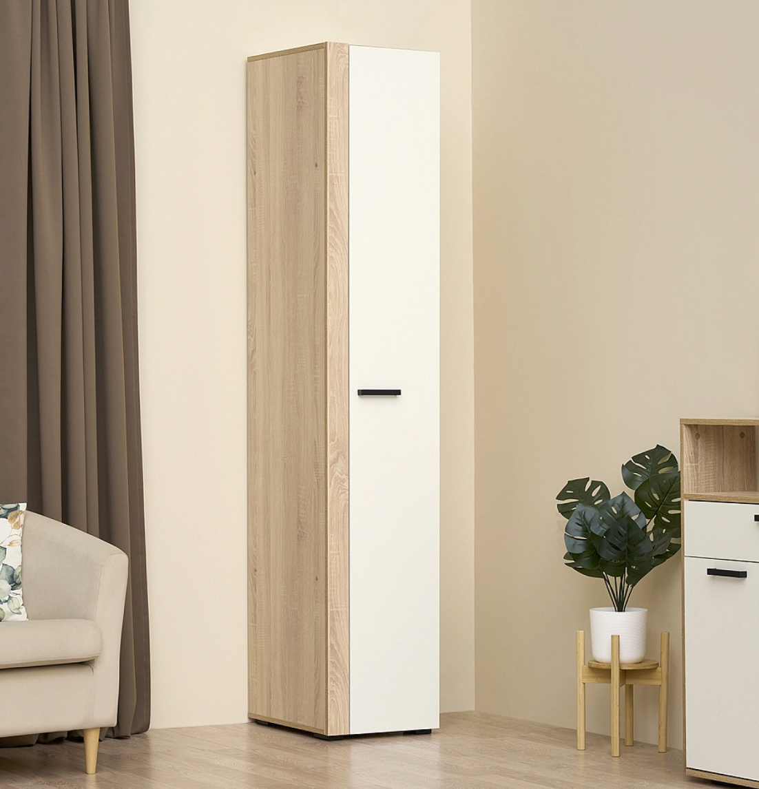 Шкаф для одежды распашной Санса ШК-01 (40х210х50см), цвет белый/дуб сонома