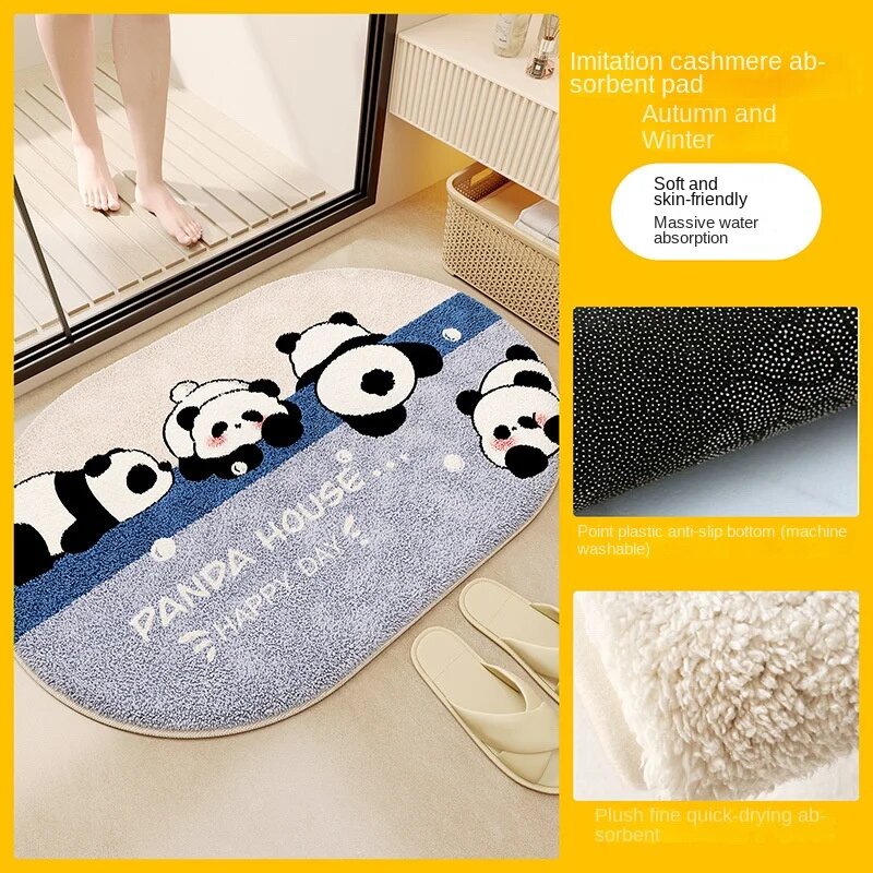 Впитывающий нескользящий коврик для ванной и двери, с пандой