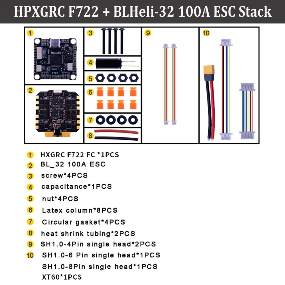 HawkSpeed HPXGRC F722 контроллер полета F722 BL32 100A Stack