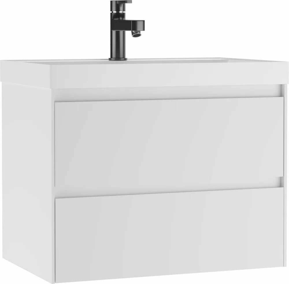 Тумба под раковину без столешницы Домино Verona 60 подвесная, белая, глянцевая, из МДФ, тумба для ванной, с ящиками