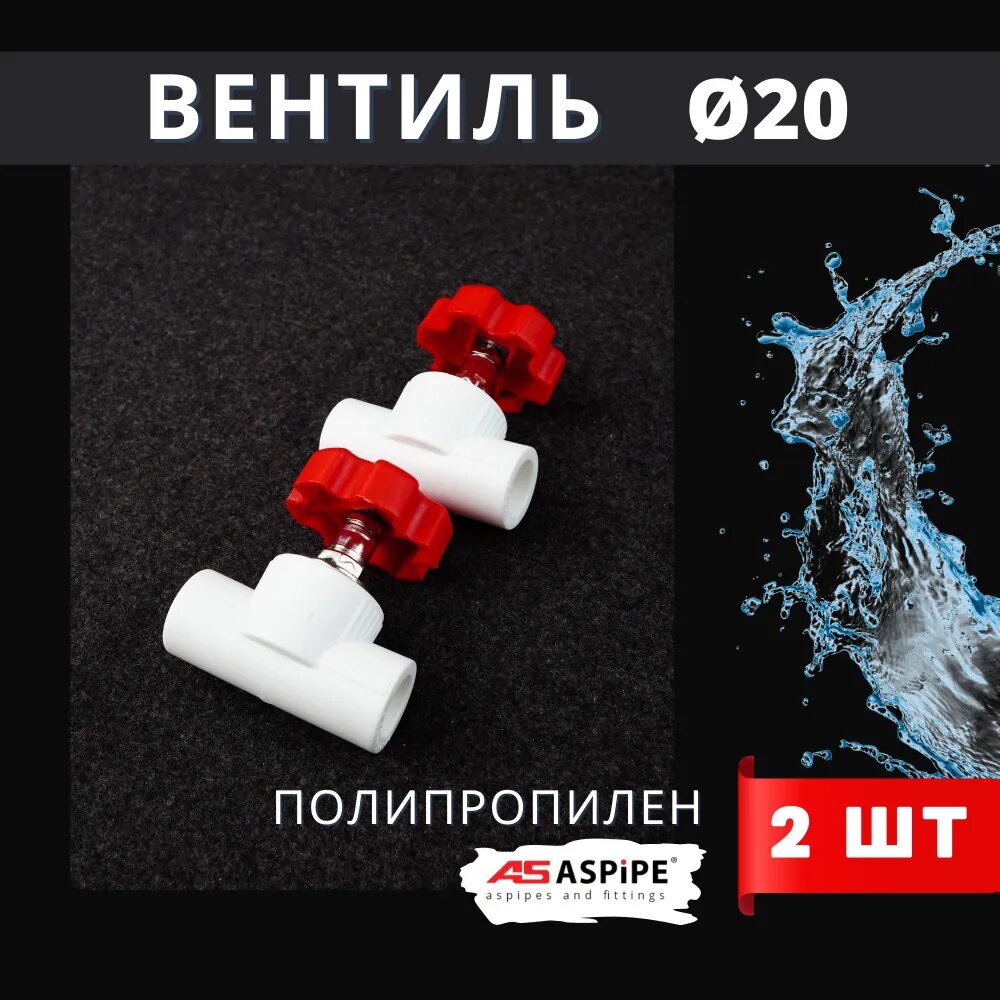 Запорный вентиль 20 полипропиленовый (ASPiPE), 2 шт