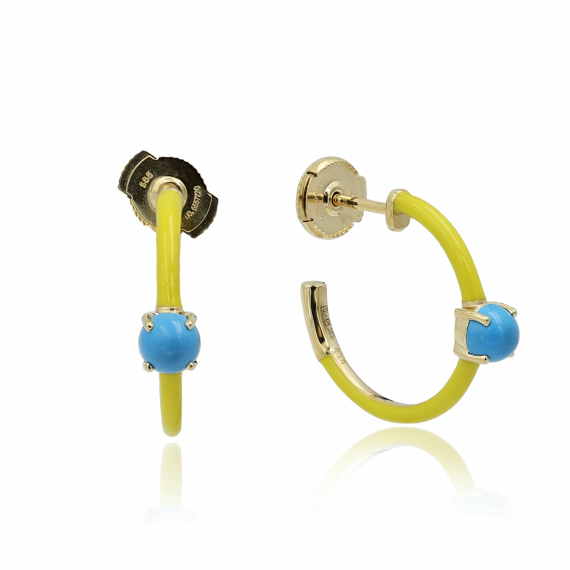 Серьги, желтое золото, 585 проба, бирюза