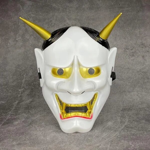 Маска японского Демона Ханья белого цвета