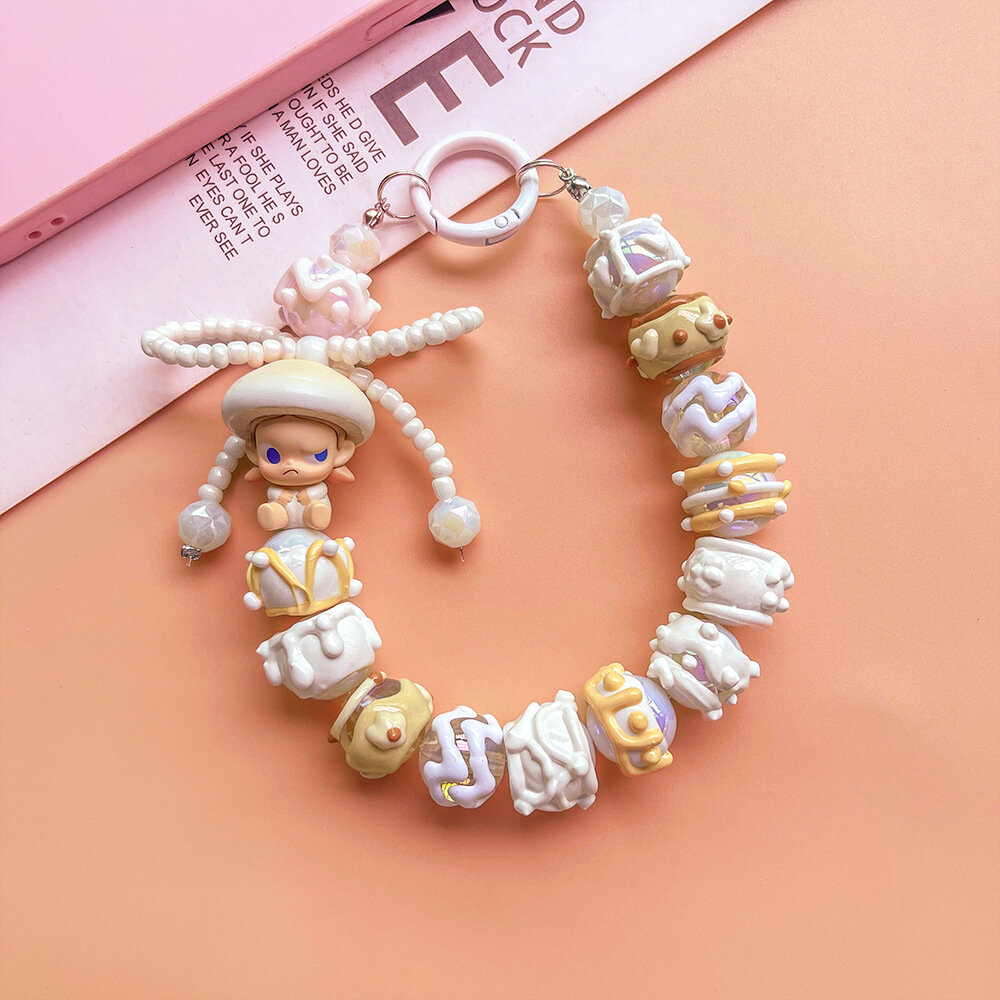 Официальная серия Bubble Mart Mushroom Elf, милый бисерный телефонный брелок, ручная роспись, подвеска в виде куклы, подарок для девочки