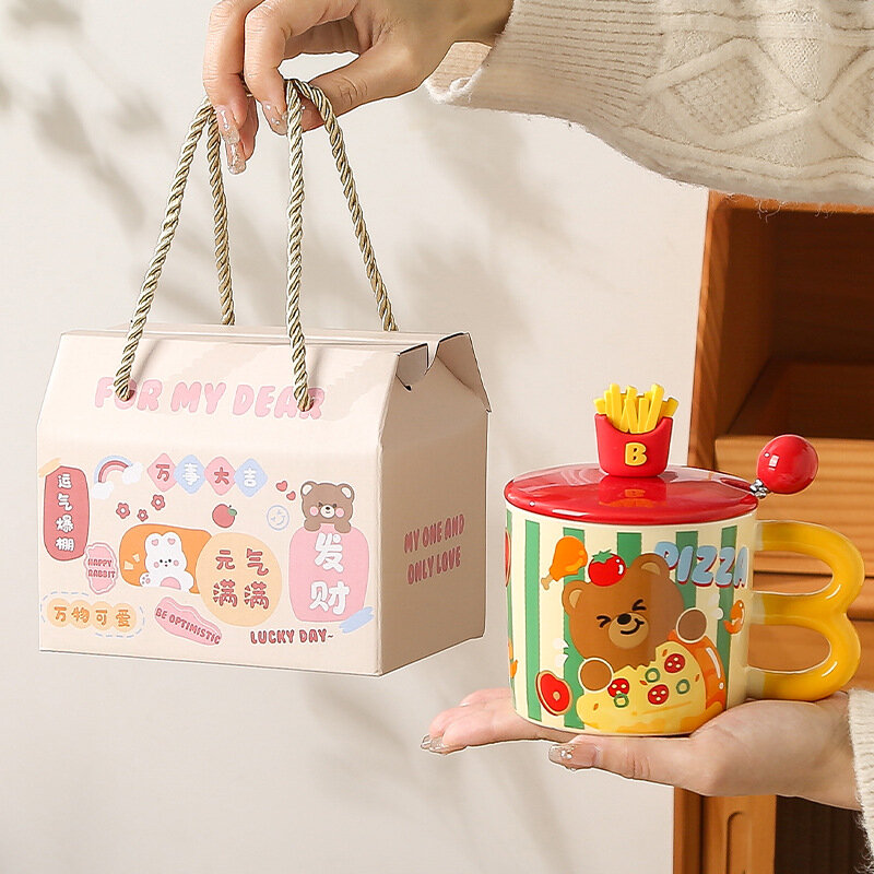 Подарочная коробка для подарков и сюрпризов "Мишка из пиццы", керамическая, 400 мл, подходит для чая/кофе