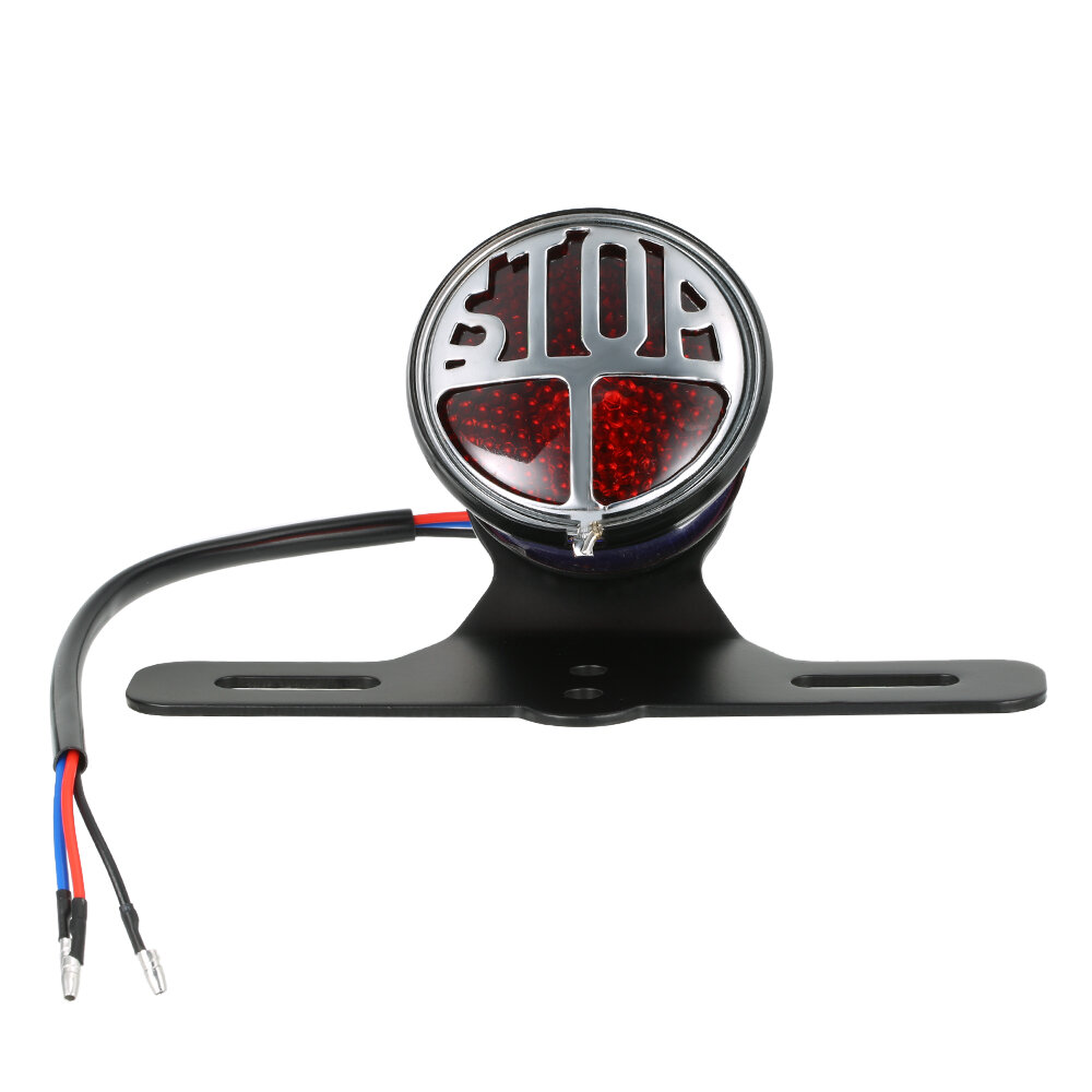 Фаркопный тормозной задний фонарь с подсветкой номерного знака 12В, корпус черный + серебряный, линза красная, световой поток красный, универсальный для мотоциклов, 1 штука