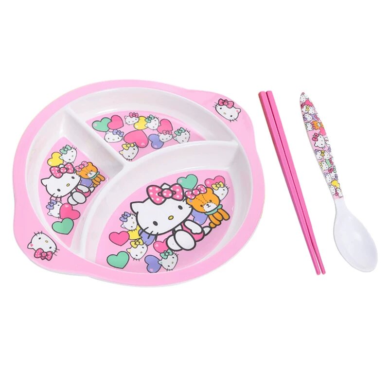 Детская тарелка для ужина, разделенная на секции, для фруктов, из меламина, ударопрочная, набор посуды, мультяшная,