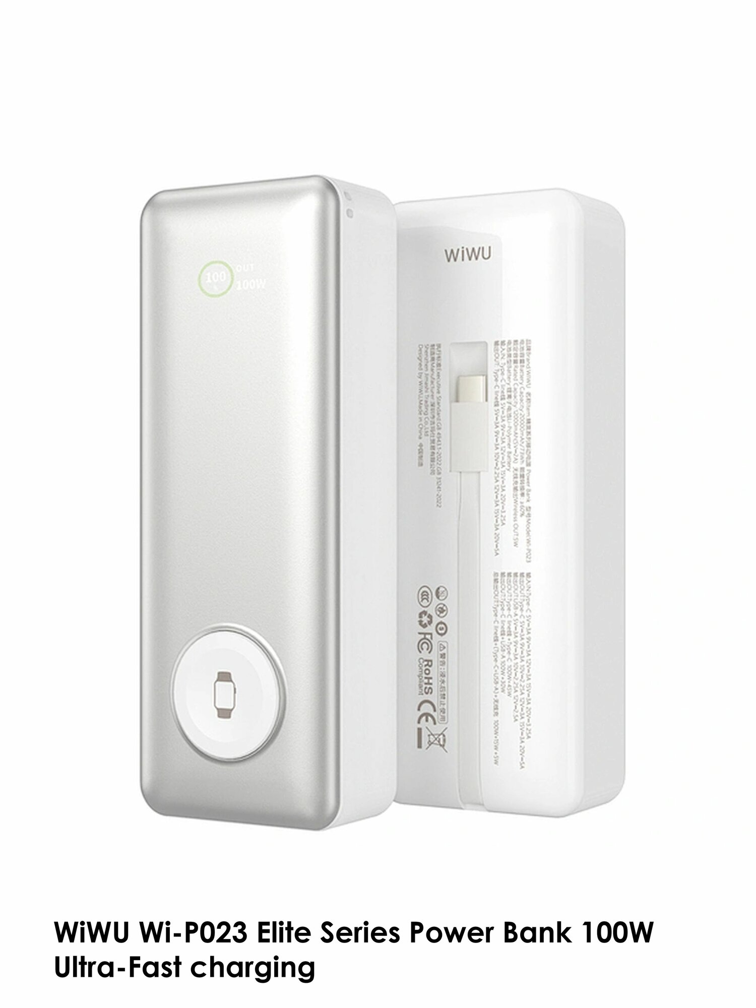 Внешний аккумулятор, WiWU Wi-P023 Elite Series Power Bank 100W Ultra-Fast charging 20000 mAh - серый