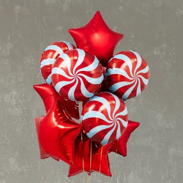 Красные шарики из фольги Candy, микс звездных шариков,10 шт,45 см
