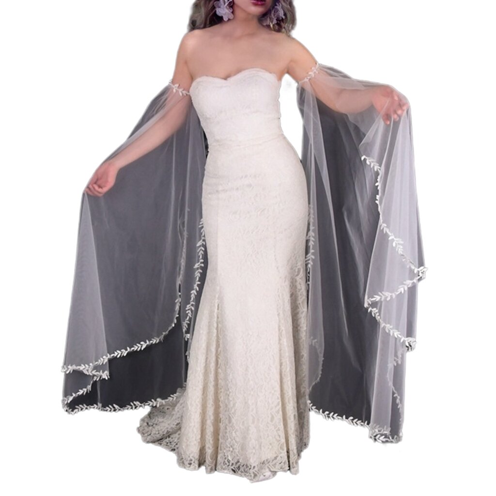 Элегантные Кружевные Нарукавники для Женщин С Цветочной Отделкой, Платья С Фатой на Плечах, Длинные Рукава-Манжеты, Свадебные Нарукавники для Невесты