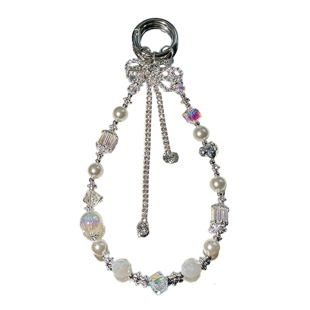 Бант из бисера, инкрустированный красными хрустальными бусинами, короткий ремешок для мобильного телефона, брелок-подвеска-белый-стиль 4