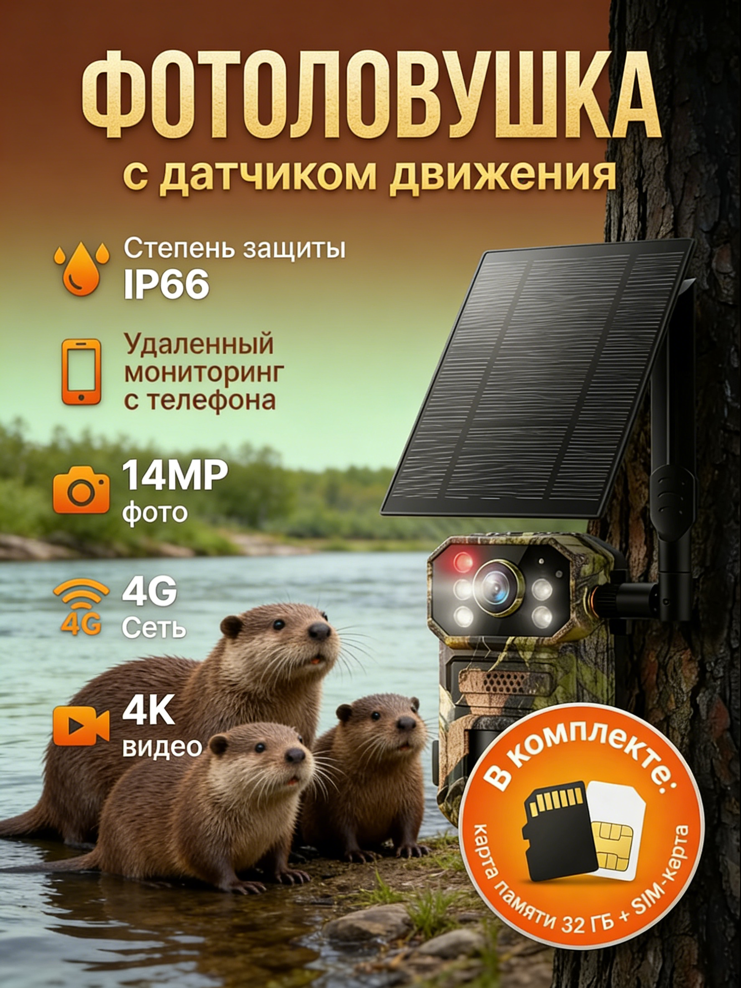 Фотоловушка, ночное видение, сим-карта, высокая четкость, водонепроницаемая, пылезащитная