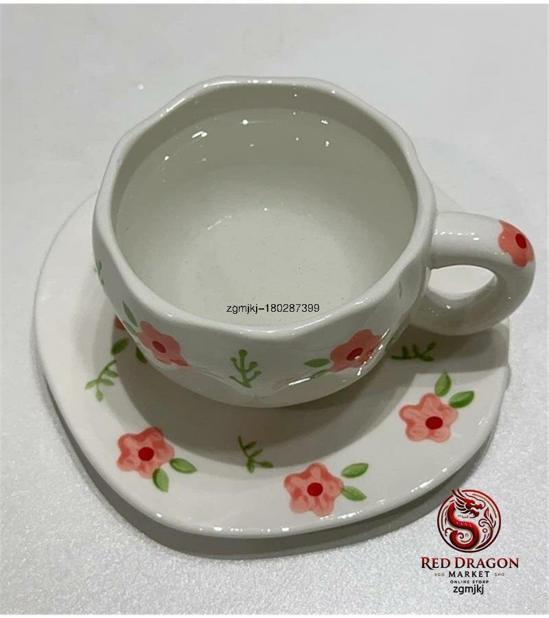 Керамические чашки и блюдца для послеобеденного чая 300мл / Кофейная чашка неправильной формы / чашка молока