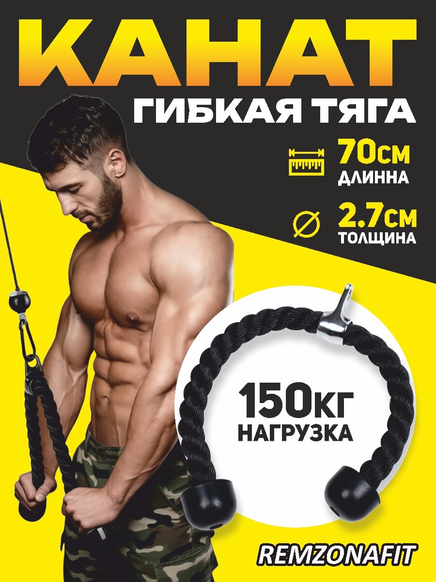 Канат для упражнений на трицепс, прочный канат для фитнеса, трос для трицепса, тяга вниз, канат для спортзала с карабином