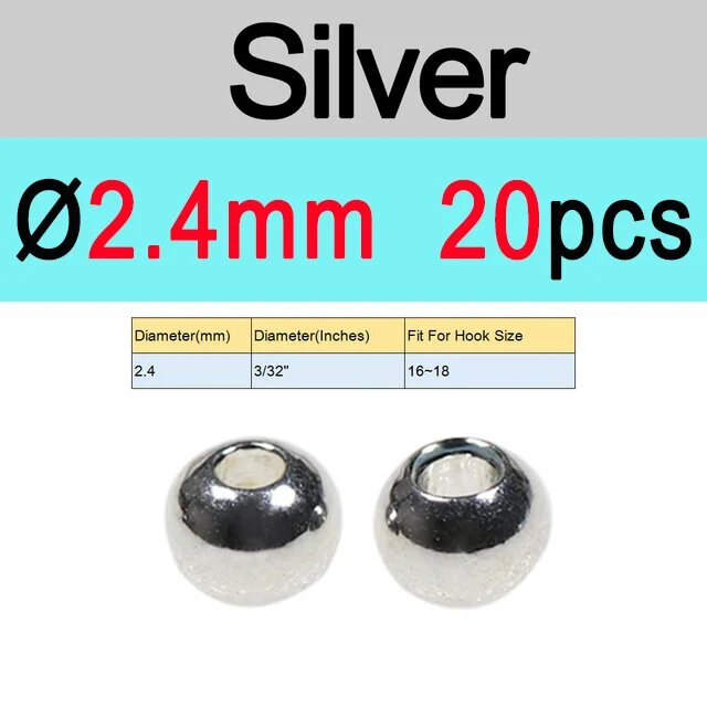 Бусины для мушек Silver 2.4mm 20pc