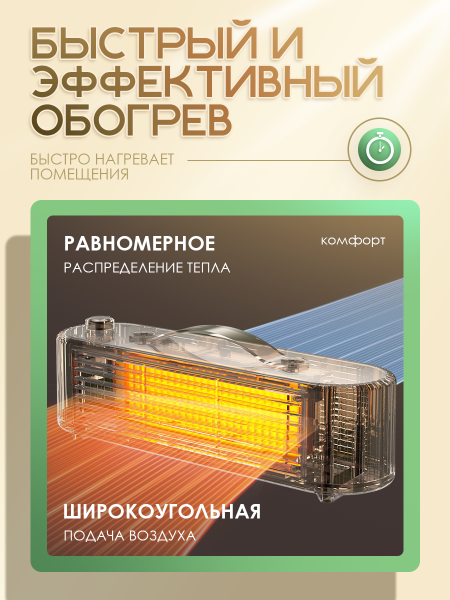 Компактный обогреватель 800Вт | Интеллектуальный контроль температуры | Для комнат до 12 м² — фото 1
