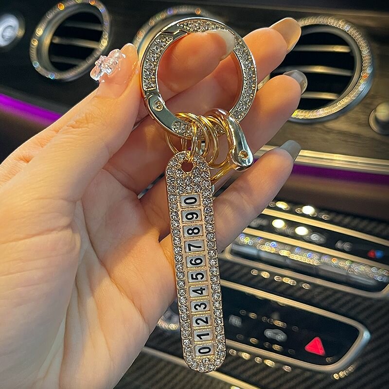 Ключница с инкрустированным алмазом, подвеска для ключей с антипотерянным номером телефона для мужчин и женщин, изысканное украшение для ключей