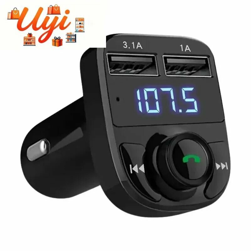 FM трансмиттер Bluetooth автомобильный / Адаптер быстрой зарядки для телефона в прикуриватель 2USB / черный