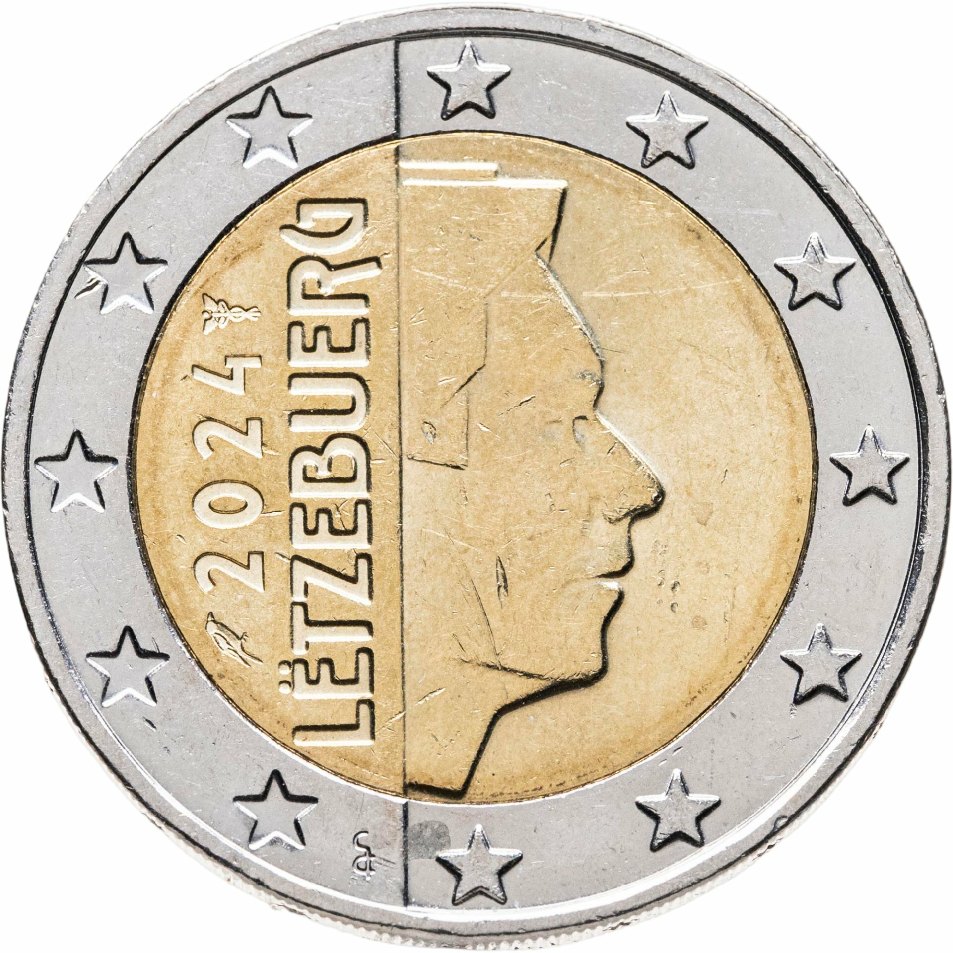 Люксембург 2 евро 2024, Биметалл, в сохранности AU-UNC