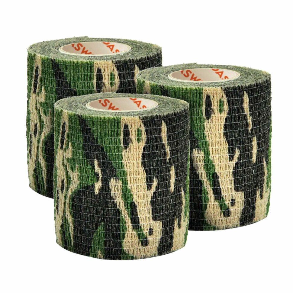 Камуфляжные ленты защитные эластичные маскировочные когезивные, 4,5 м х 5 см, 3 рулона, DASWERK (дасверк), 680038, 680038