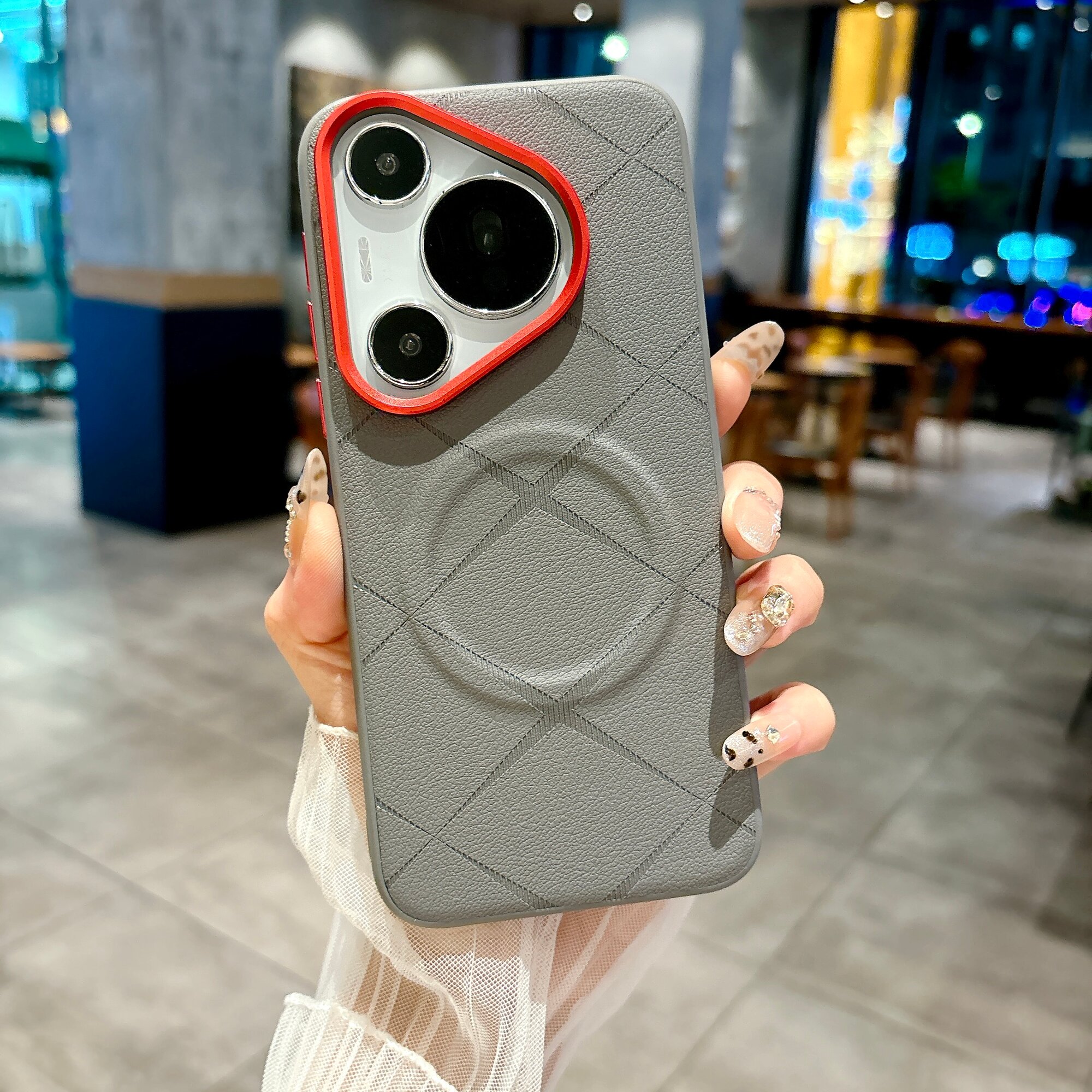 Чехол для Huawei Pura 70 Pro, серый, с магнитной зарядкой, из искусственной кожи, противоударный