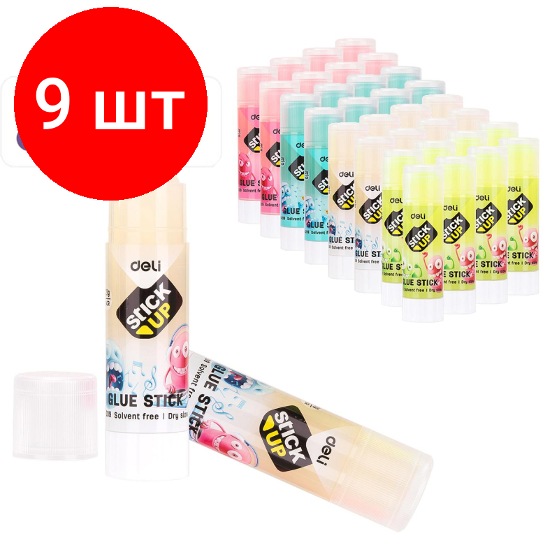 Комплект 9 штук, Клей-карандаш школьный 21г Deli детский прозрачн, в ассортименте EA20900
