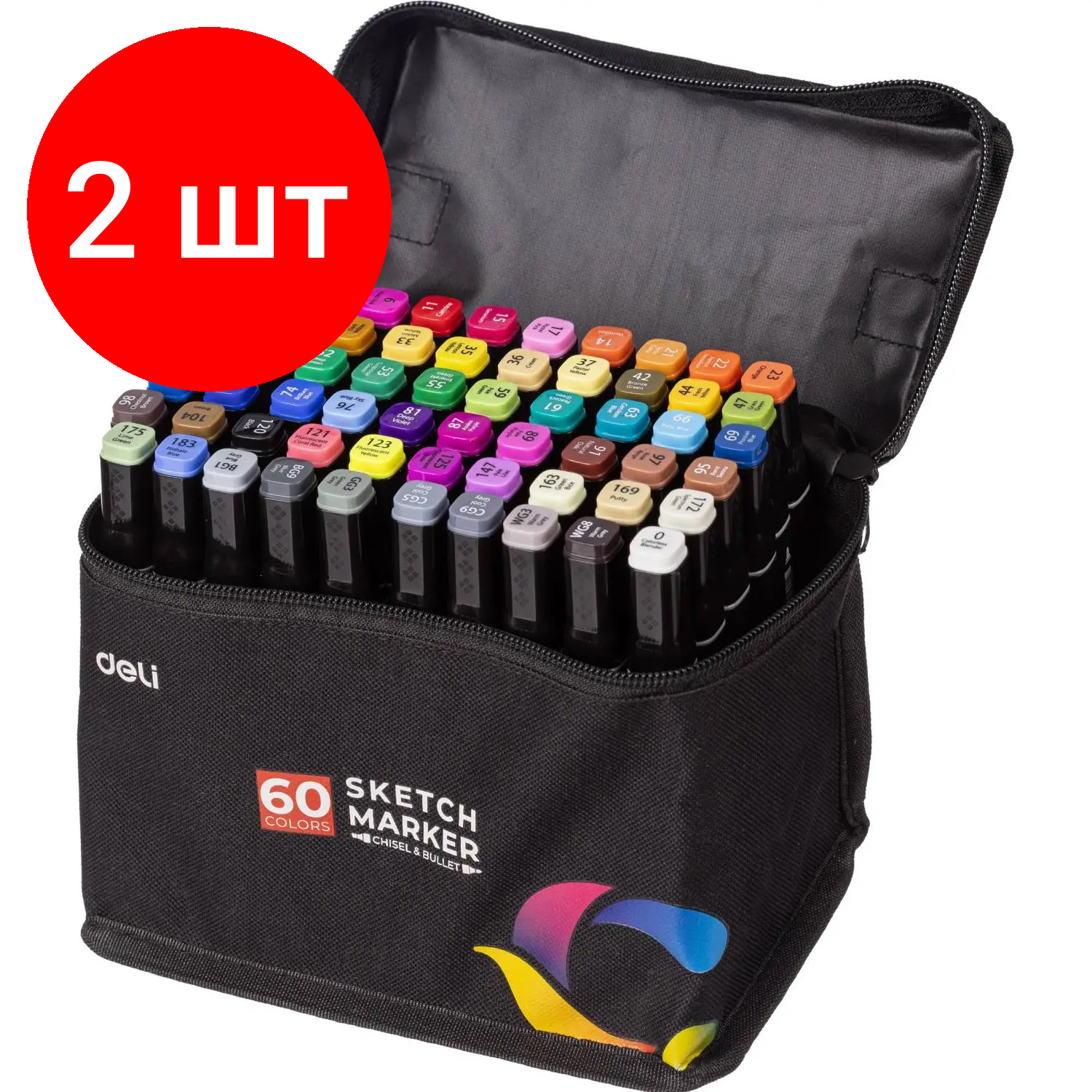 Комплект 2 упаковок, Маркер для скетчинга Deli 60цв. двухстор, E70806-60