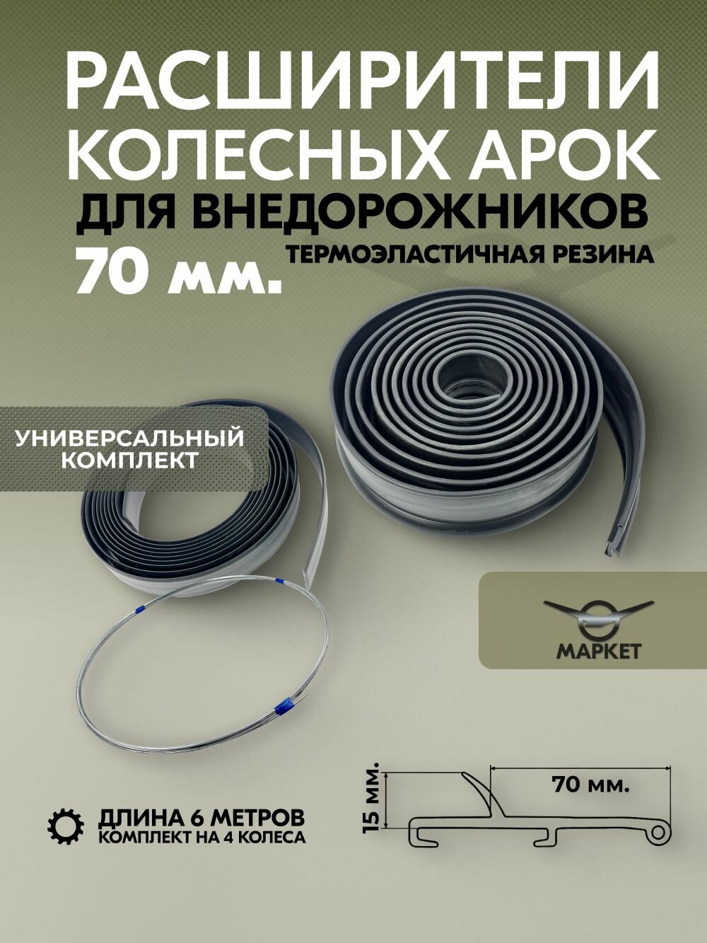 Расширители колесных арок для внедорожников (универсальный комплект) 70 мм.