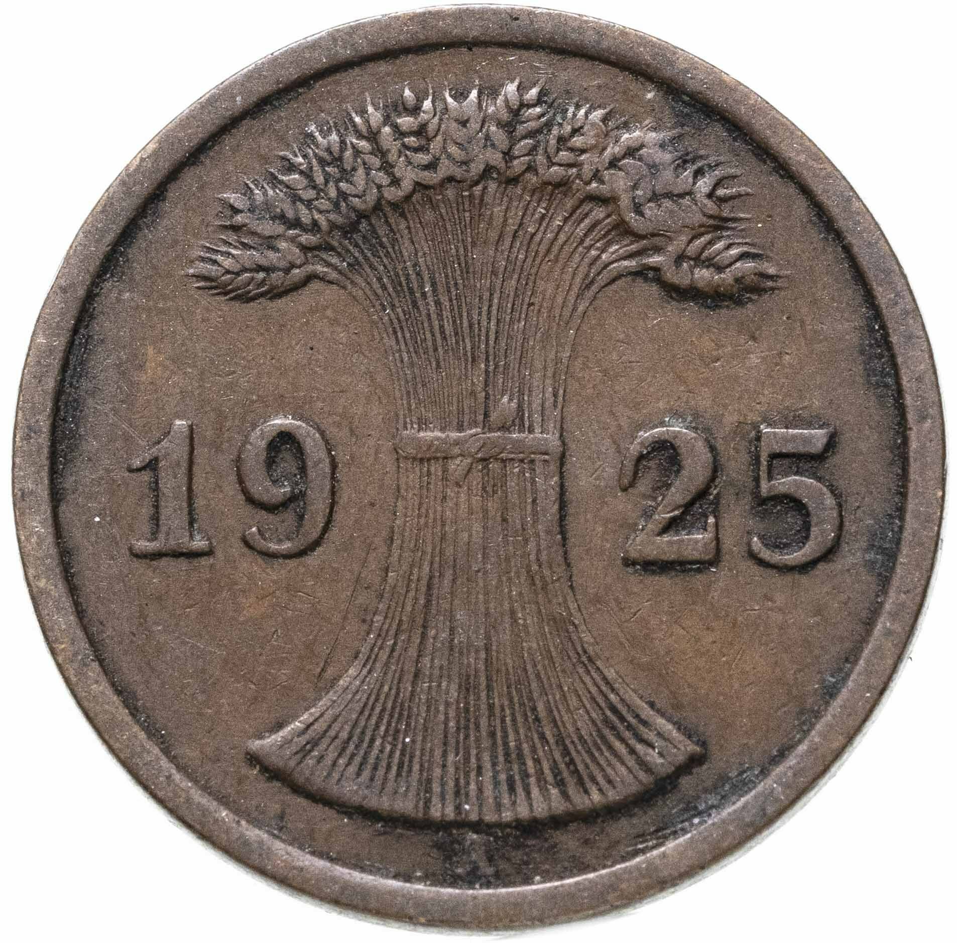 Германия Веймарская республика 2 пфеннига rentenpfennig 1925, Бронза, в сохранности VF