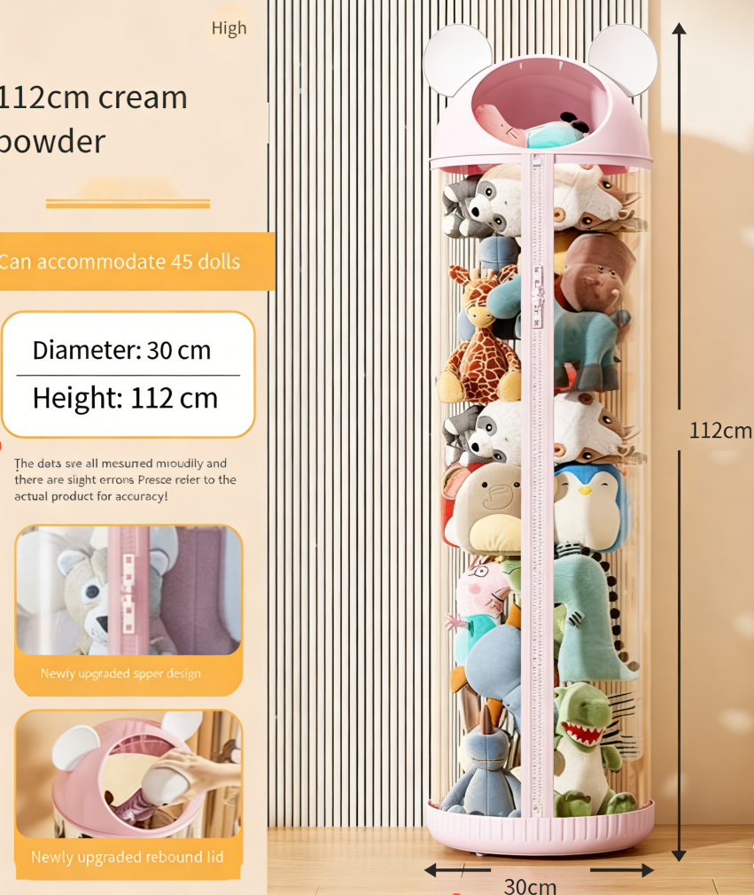 Корзина для хранения мягких игрушек прозрачная с молнией, вишнево-розовый, 112 см, для кукол и плюшевых зверюшек