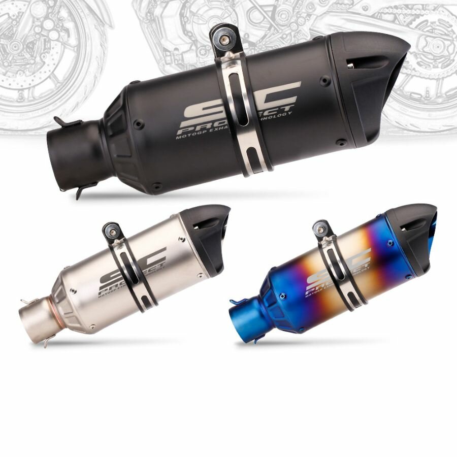 Глушитель прямоток универсальный SC Project для мотоцикла, на питбайк и квадроцикл 125 - 600 кубов 38-51 мм, мопед