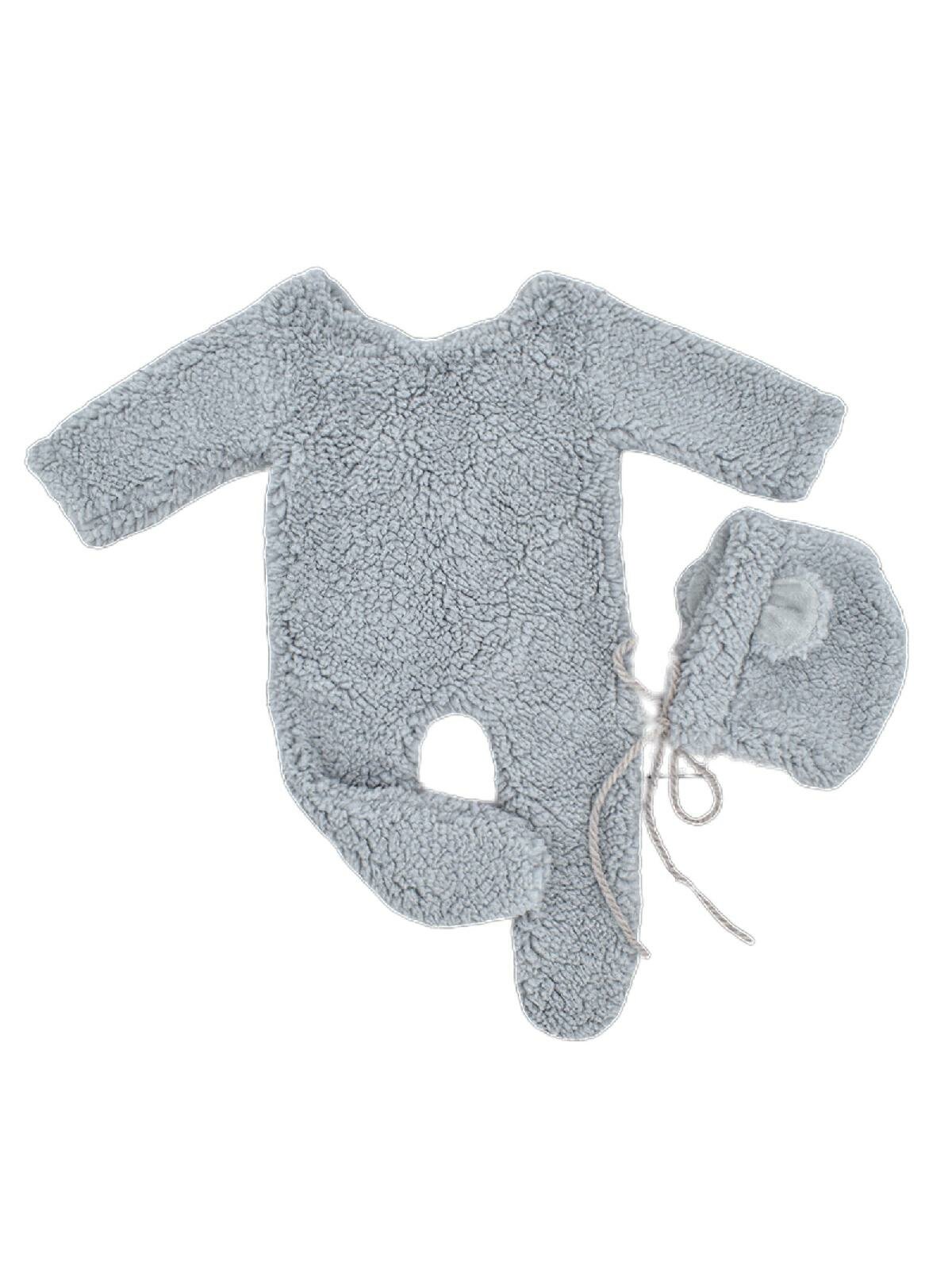 2шт Baby фото Костюм комбинезон плюшевый медведь колпачок уха новорожденных фотосъемка одежды