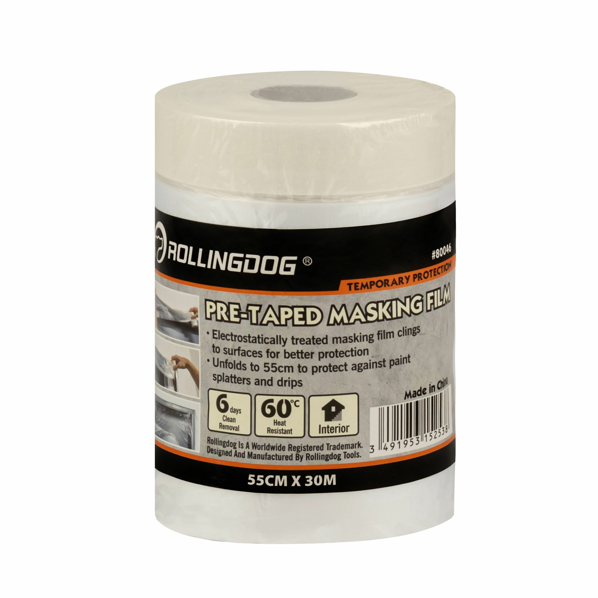 Укрывная пленка на малярной ленте Rollingdog 30мх55cм, арт.80046
