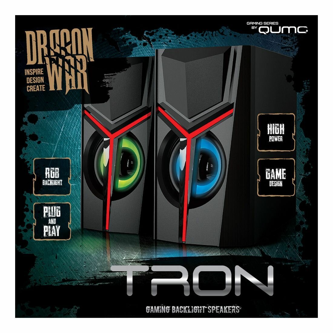 Колонки для компьютера 2.0 Qumo TRON AS007, 6 ВТ, объемное звучание, RGB подсветка, USB+Jack 3,5мм