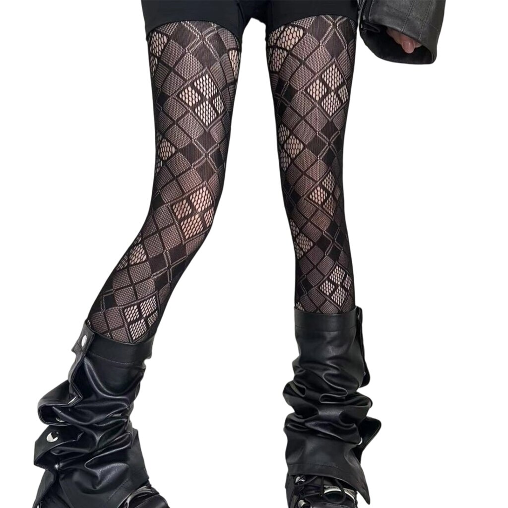 Носки в клетку для горячей девушки sweet cool с кружевным низом-черный