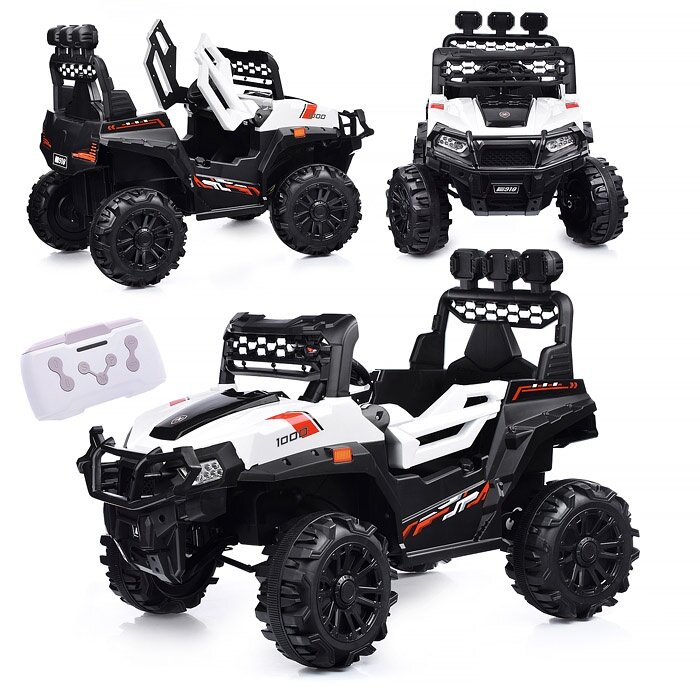 Детский электромобиль Oubaoloon четырехколесный, двухместный, бело-черный, 100х67х76 см (U023465Y)